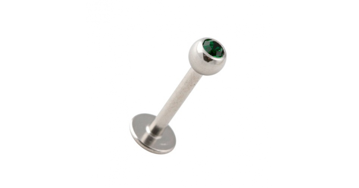Piercing Tragus Labret Kugel mit Dunkelgrunem Strassstein