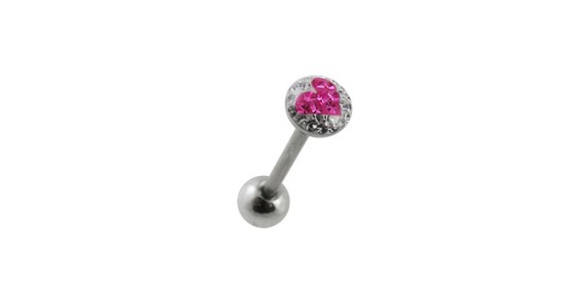 Piercing Lengua Cristal Strass Corazón barato Rosa