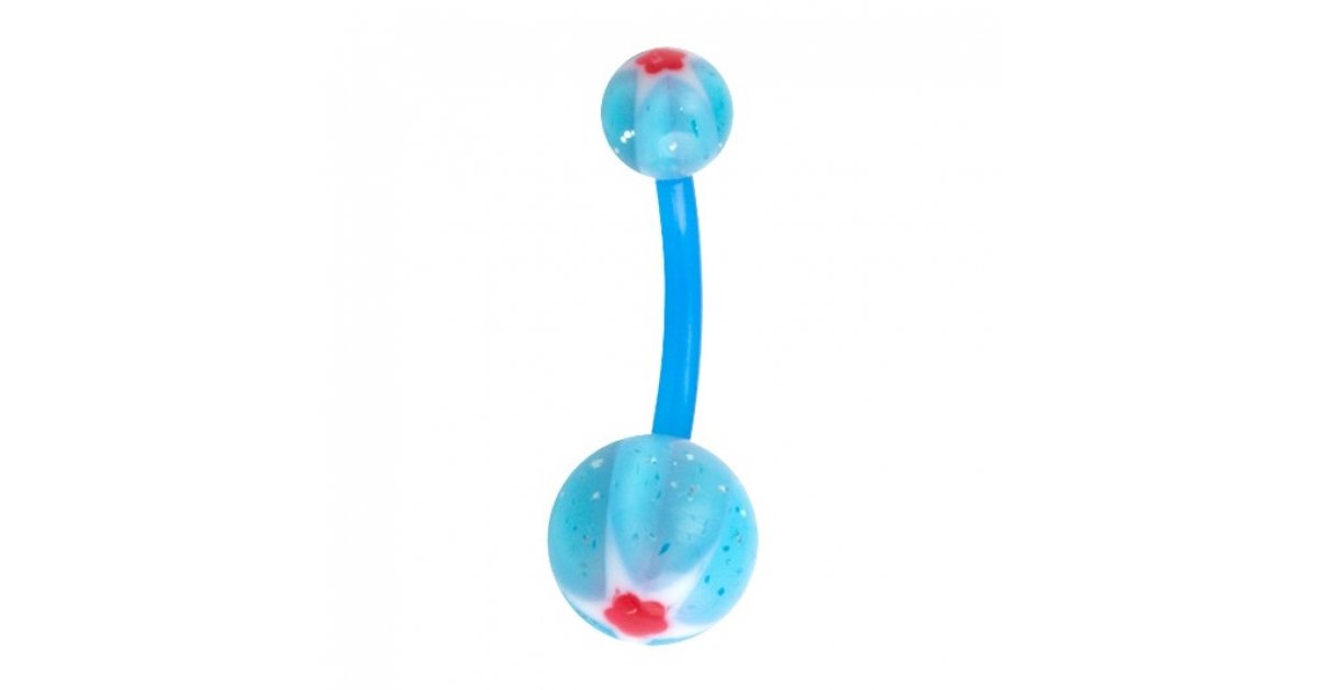 Bioflex Belly Bar Navel Button Ring with Blue/Red Star & Flower