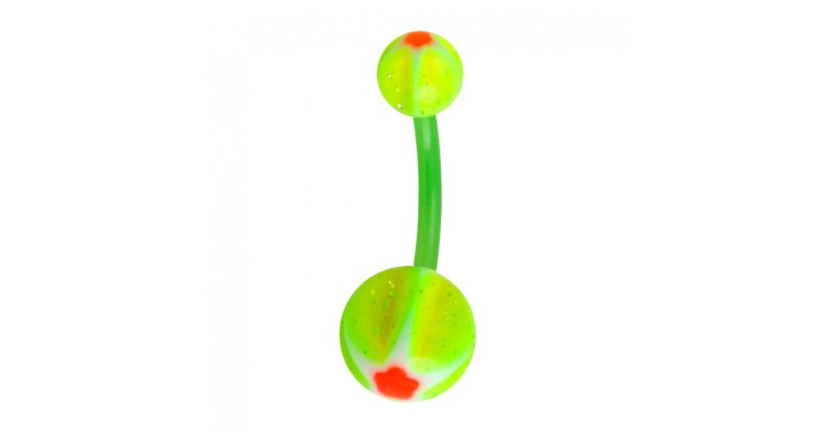 Piercing Nombril Bioflex Etoile & Fleur Vert / Orange