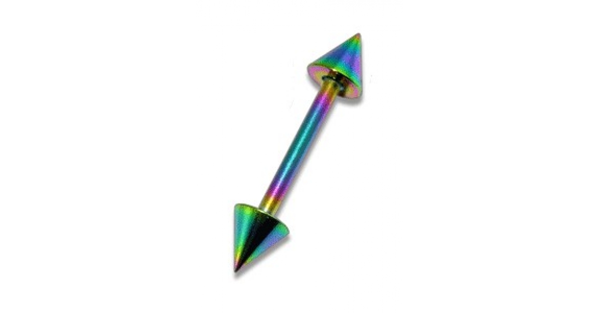 Rainbow Anodized Straight Bar Eyebrow Barbell w/ Spikes