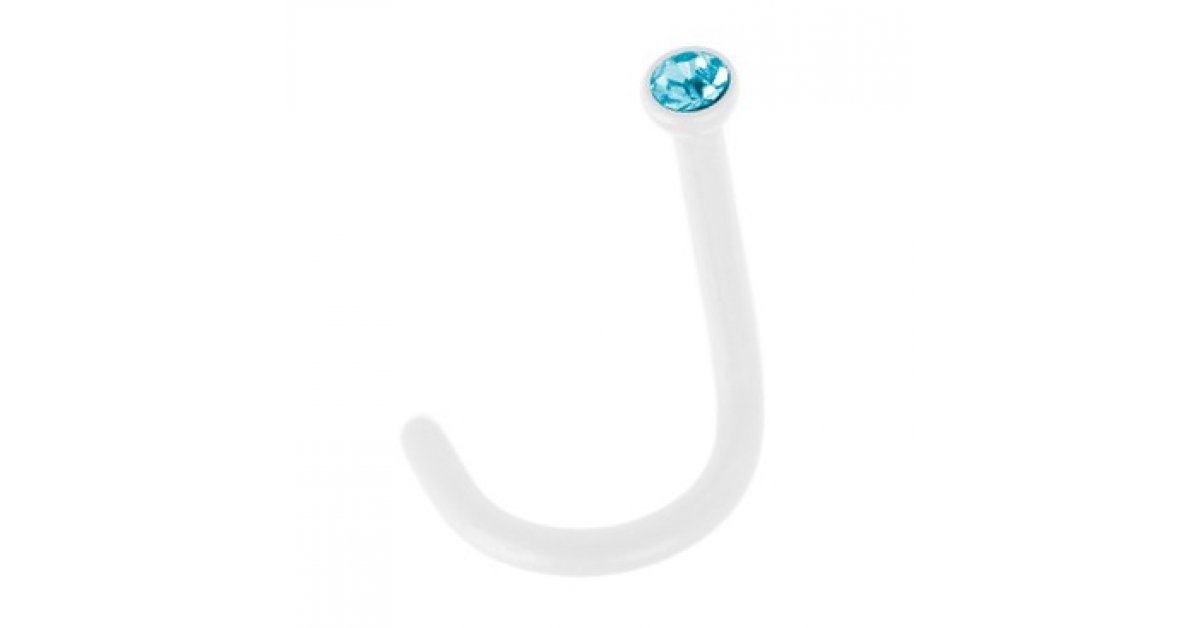 Piercing Nez Flexible Blanc Bioflex Strass Turquoise
