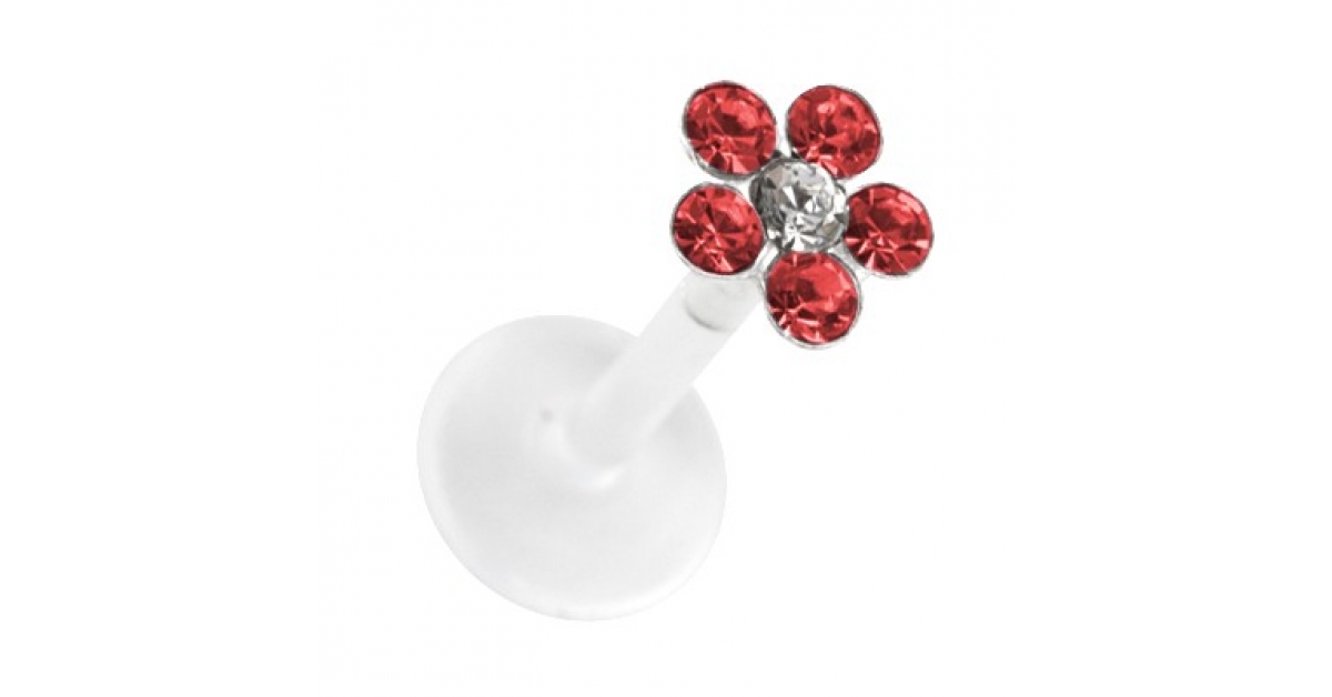 Piercing Stud Bioflex Push-Fit Fleur 6 Strass Rouge