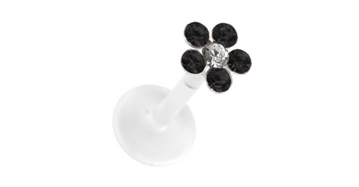 Piercing Stud Bioflex Push-Fit Fleur 6 Strass Noir