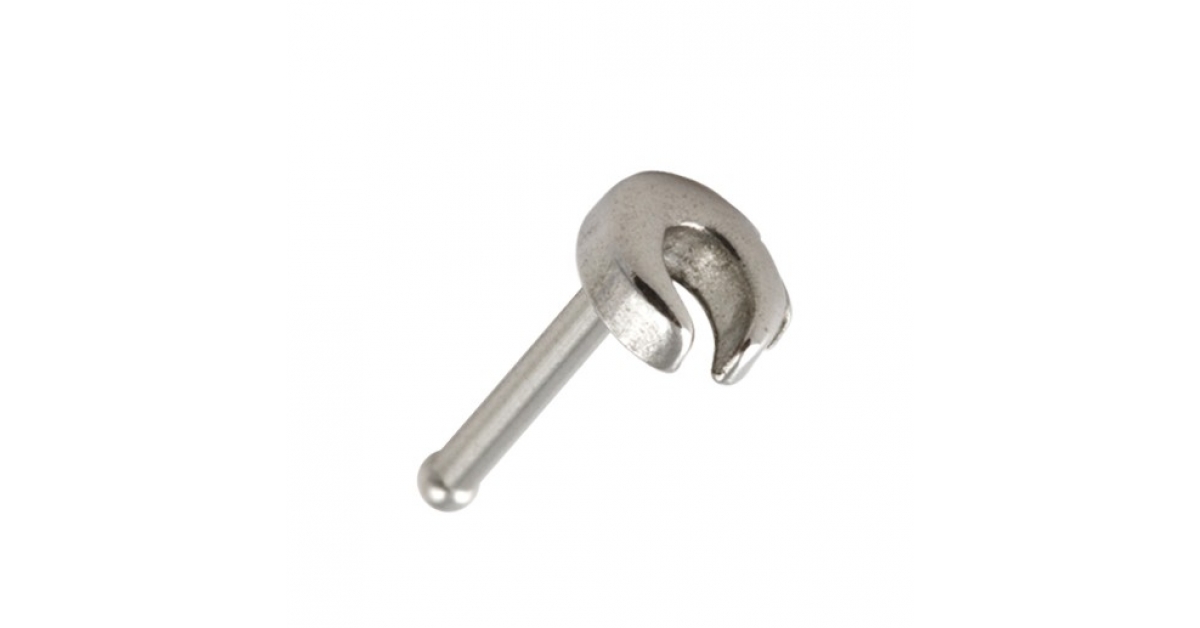 316L SS Straight Nose Pin Bone Bar with Tribal Crescent Top