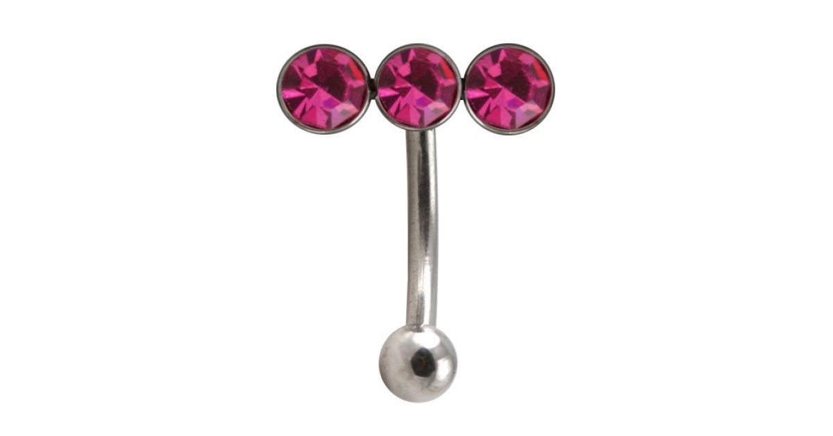 Piercing Arcade Acier Triple Strass Horizontal Rose