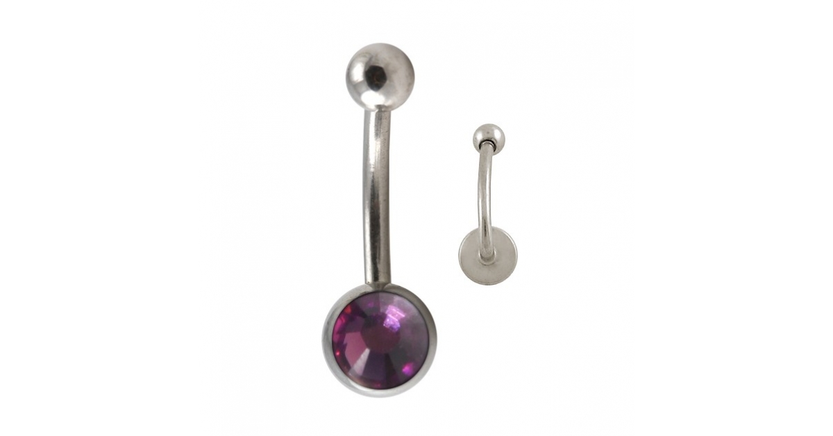 Piercing Ceja Acero Quirúrgico 316L Disco Strass Púrpura