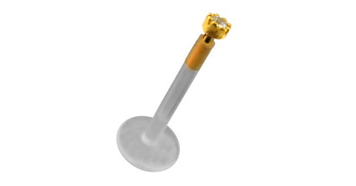 Piercing Labret Bioflex Push-Fit Or 14K Zircone Blanc Créneaux