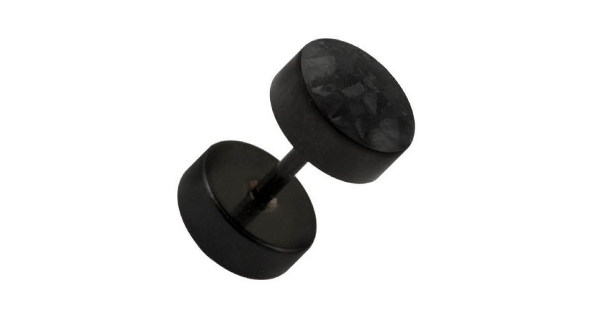 Black Anodized 316L Steel Earlobe Fake Plug Stud Earring w/ Discs ...