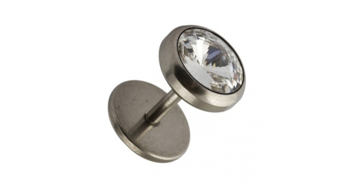 White Strass 8 mm Fake Plug Earring Stud Earlobe Ring