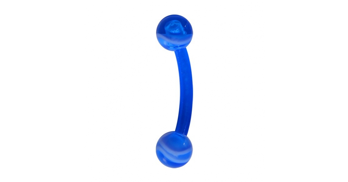 Dark Blue Marbled Eyebrow Curved Bar Bioflex/Bioplast Ring w/ Balls