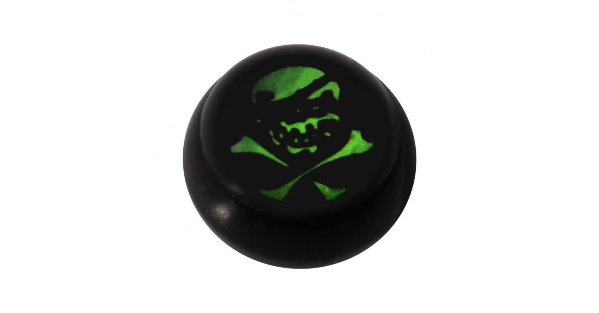 Bola para Piercing Lengua / Ombligo Acrílico Negro Logo UV Pirata