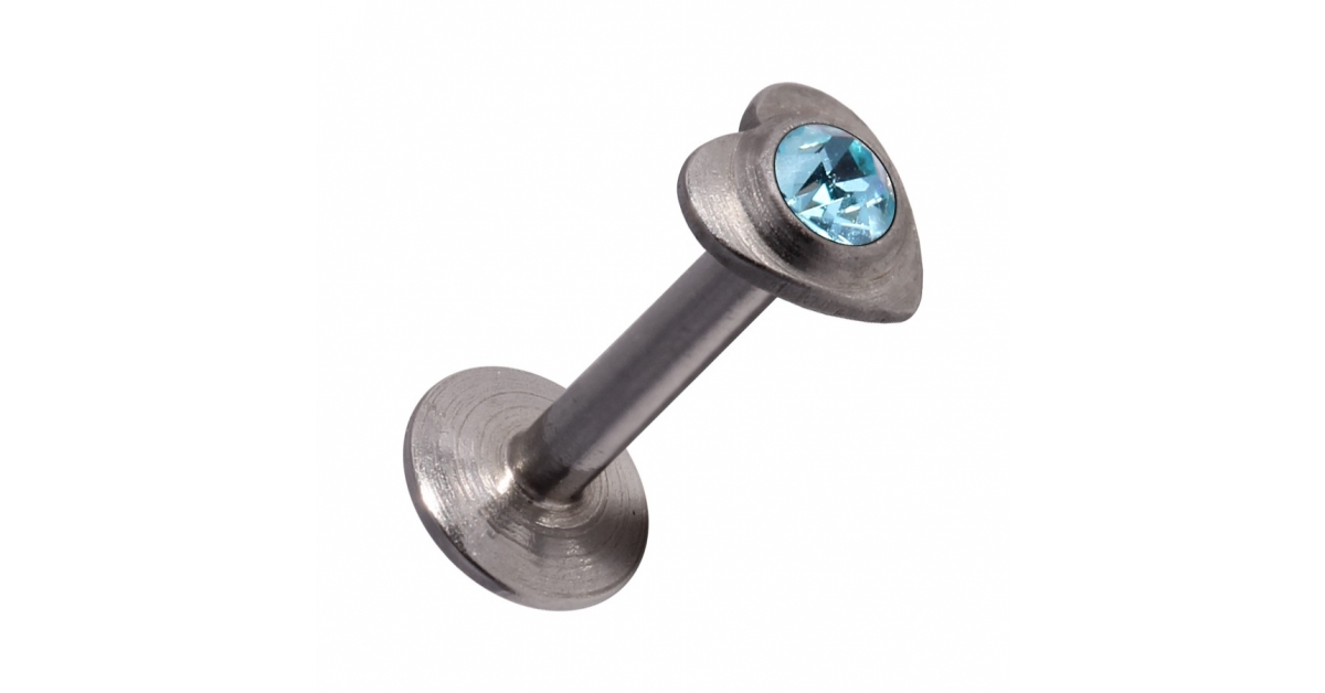 Piercing Push-Fit Tragus / Labret Acier 316L Strass Coeur Turquoise