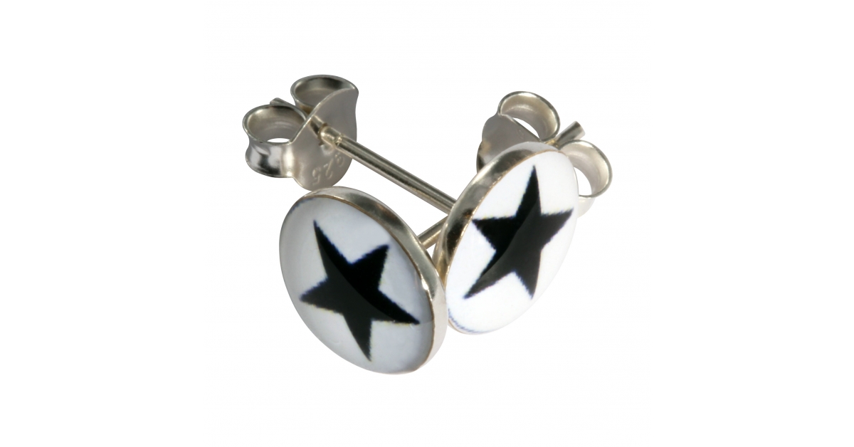 Pendientes Plata de Ley 925 Logo Estrella Negro / Blanco