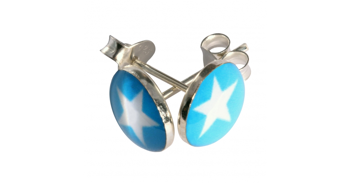 Pendientes Plata de Ley 925 Logo Estrella Blanco / Azul
