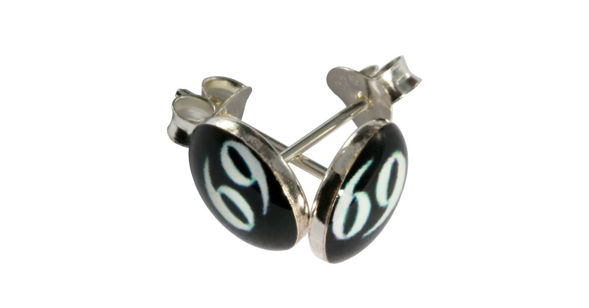 Pendientes Plata de Ley 925 Logo 69 Blanco / Negro