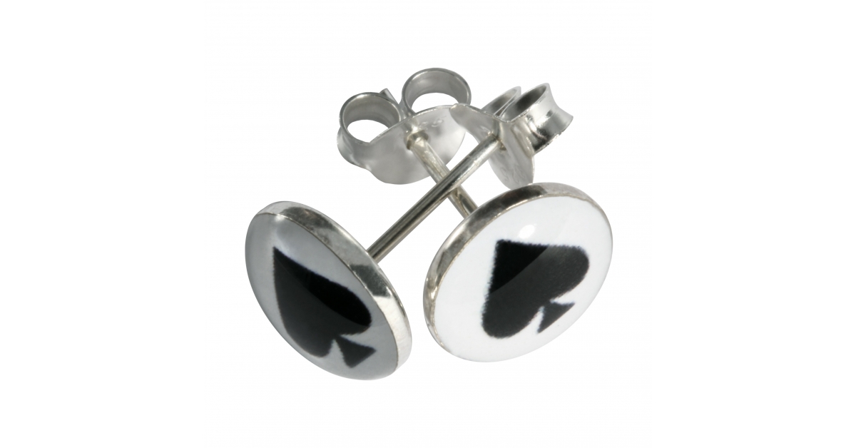 Pendientes Plata de Ley 925 Logo Spade Negro & Blanco