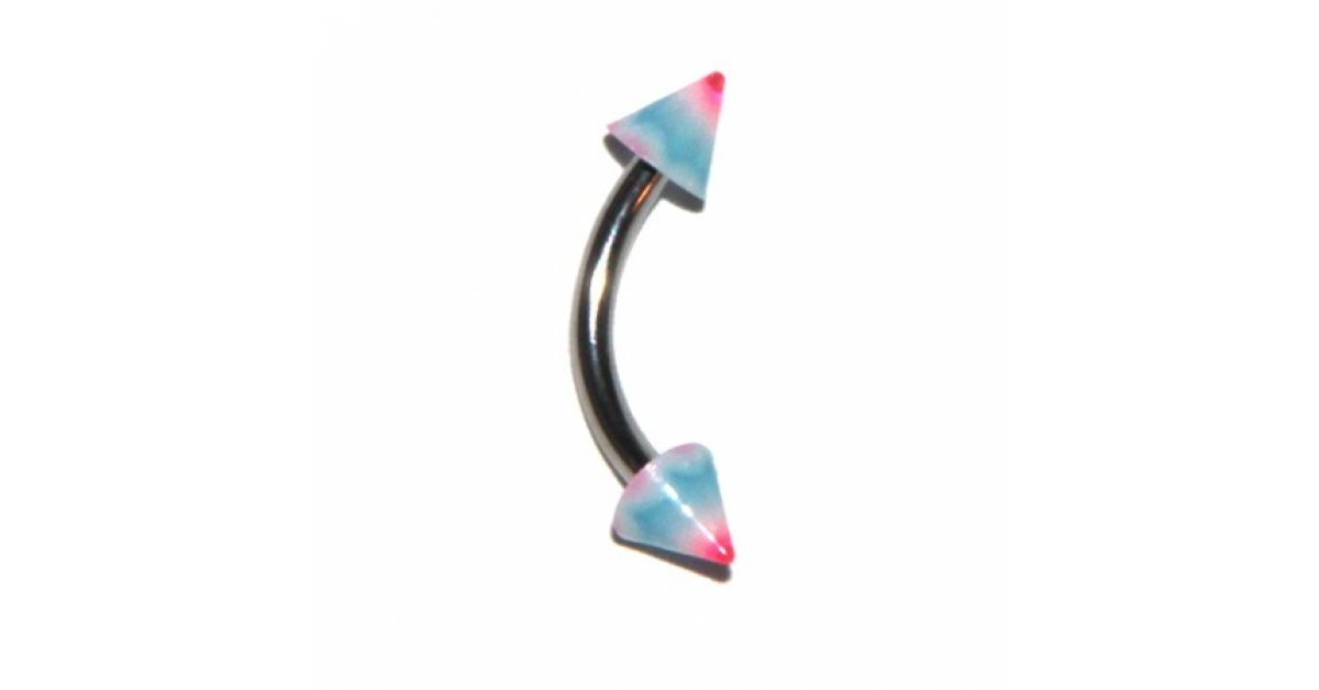 Blue / Pink Acrylic Eyebrow Curved Bar Ring w/ Waves