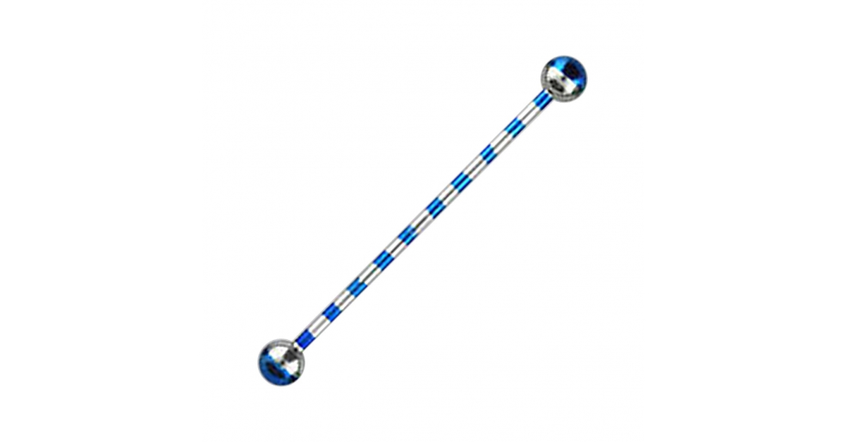 Dark Blue Bee Striped Industrial Piercing 14G Barbell w/ Balls