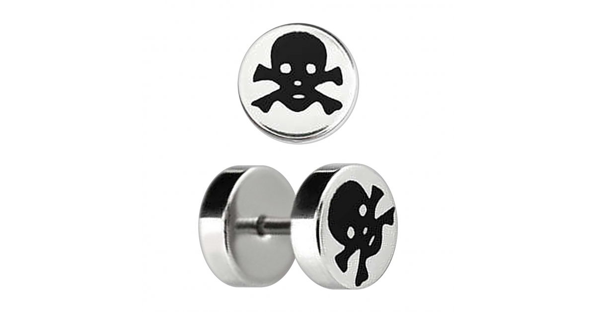 Falso Dilatador Piercing Oreja Acero 316L Grabado Pirata