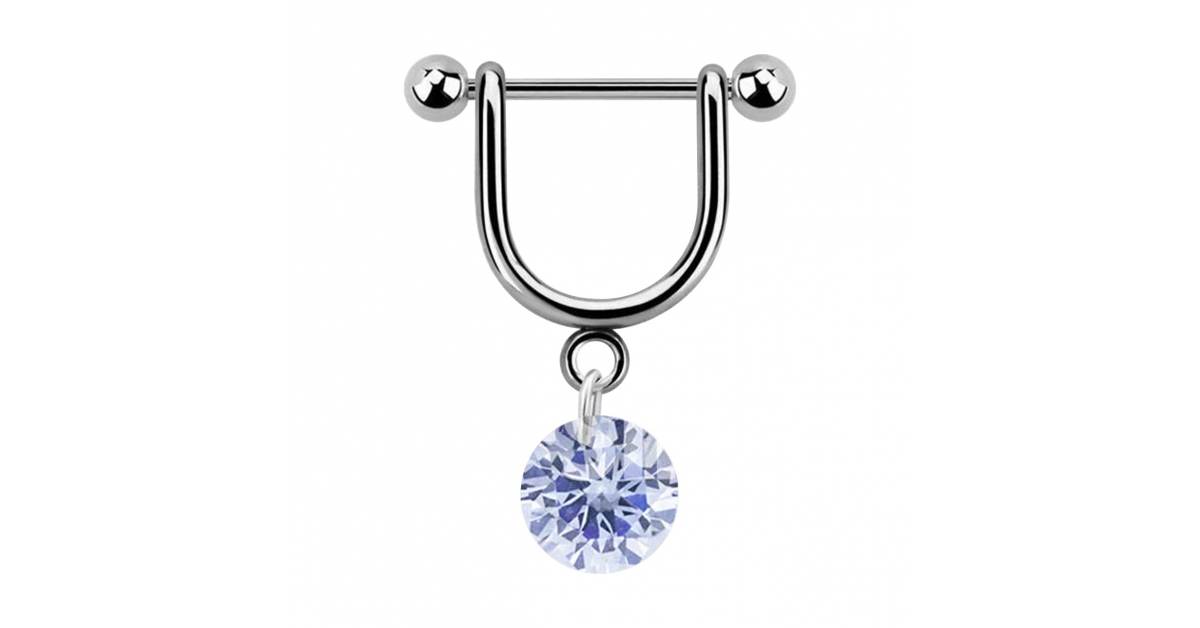Stirrup Helix Piercing Ring Bar Jewel w/ Dangling Blue Round Cubic Zirconia