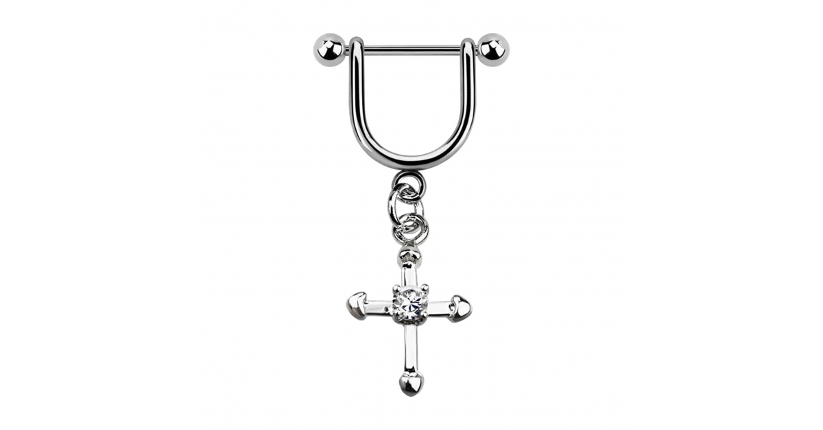 Joya Piercing Hélix Estribo Colgante Zirconia Cruz Cristiana Blanco