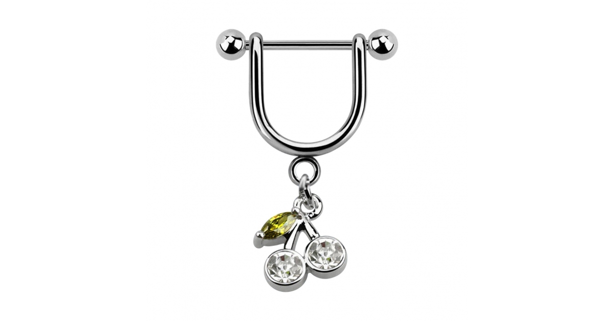 Stirrup Helix Piercing Ring Bar Jewel w/ Dangling White Strass Cherries