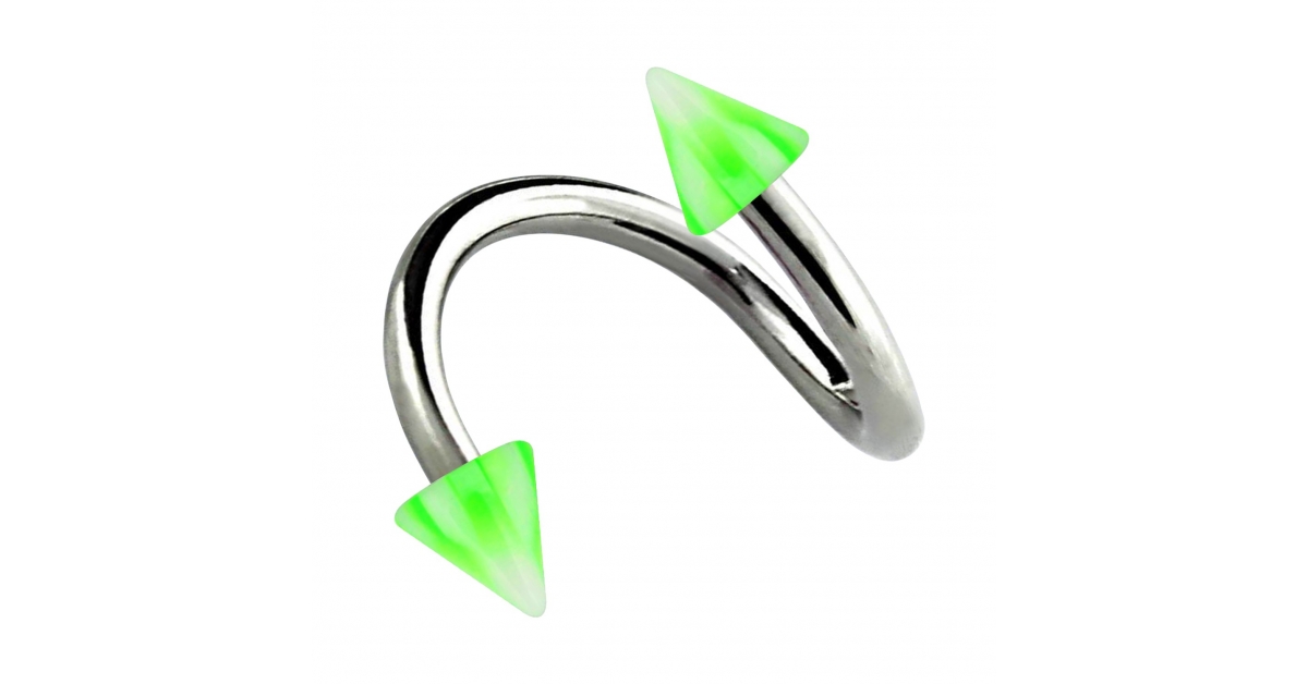 Helix Piercing Twisted Ring w/ Green/White Checkered Spikes
