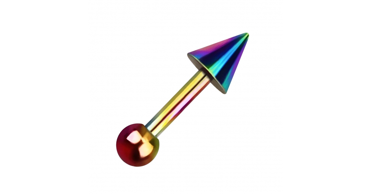 Big Spike Rainbow Anodized Helix/Tragus Piercing Jewel Barbell