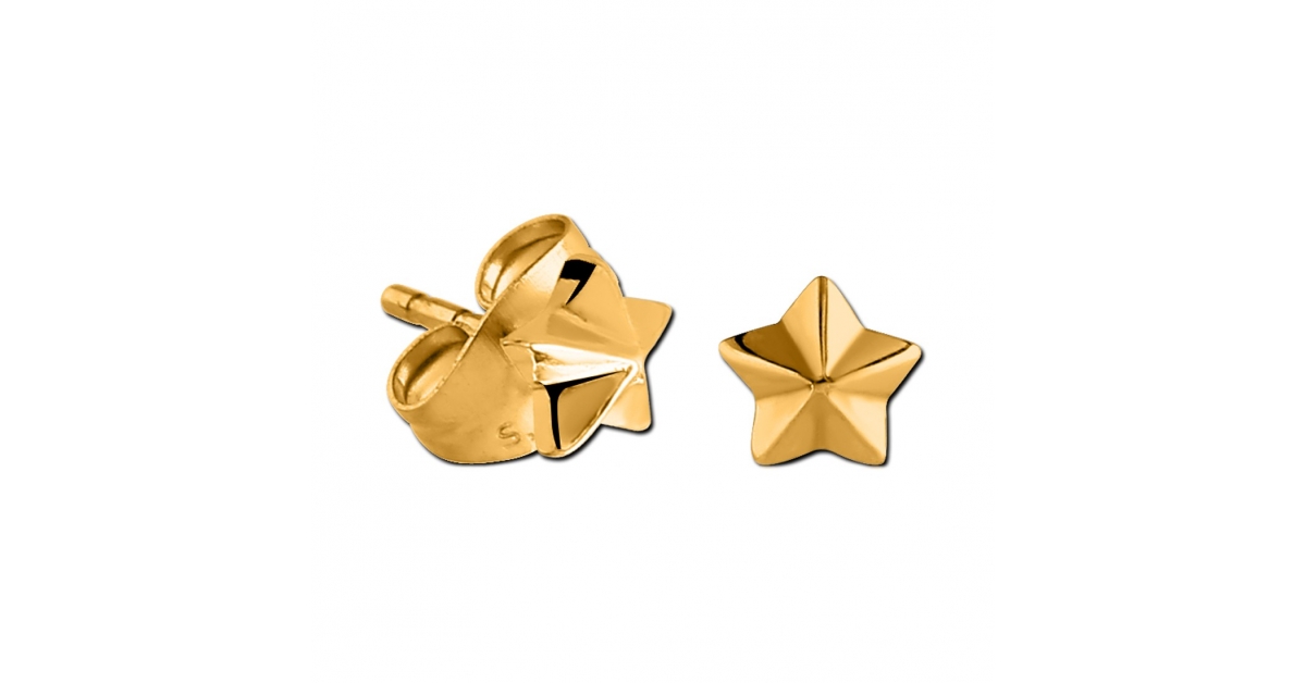 Embossed Star Molded Gold PVD 316L Steel Earrings Ear Studs Pair