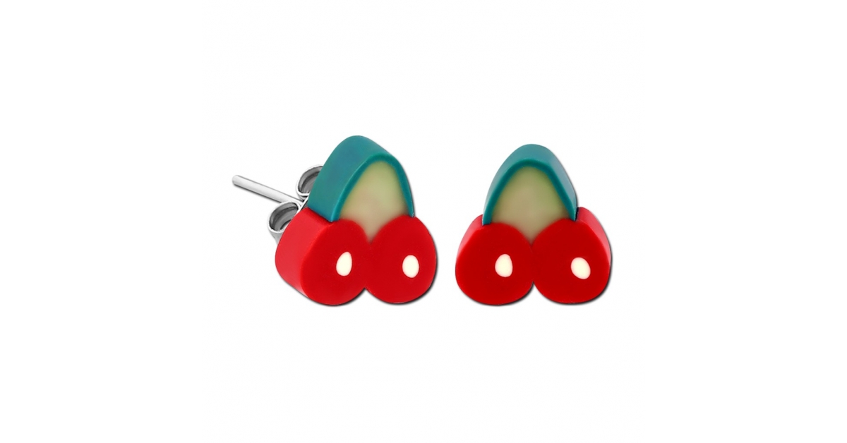 Ohrring Kind Stud Acryl Fimo UV Kirschen auf VotrePiercing