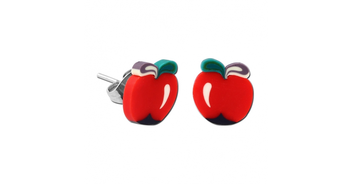 Ohrring Kind Stud Acryl Fimo UV Apfel auf VotrePiercing
