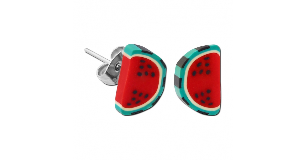Ohrring Kind Stud Acryl Fimo UV Wassermelone Scheibe