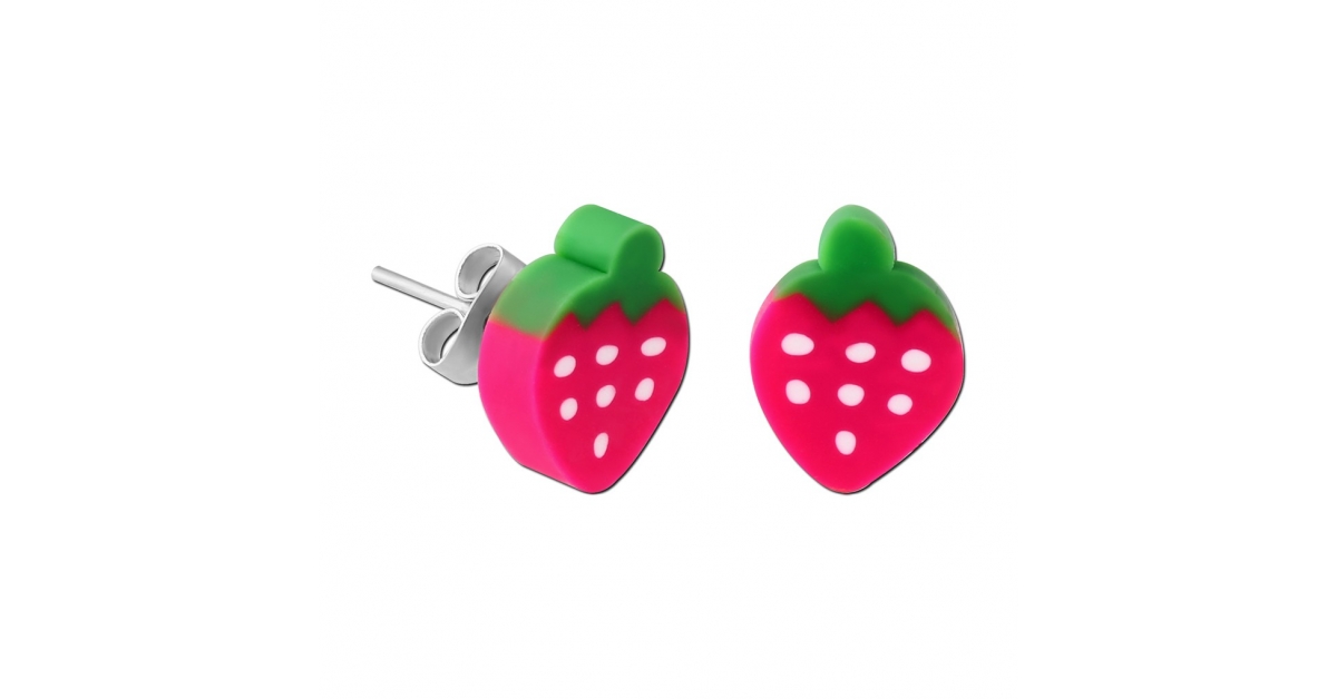 Ohrring Kind Stud Acryl Fimo UV Erdbeere auf VotrePiercing