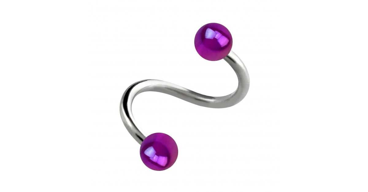Purple Shimmering Acrylic Helix Piercing Twisted Ring w/ Balls