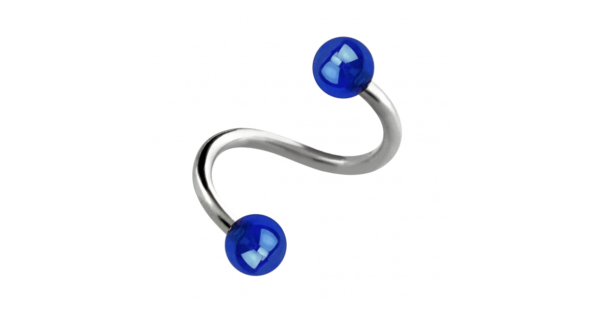 Blue Shimmering Acrylic Helix Piercing Twisted Ring w/ Balls