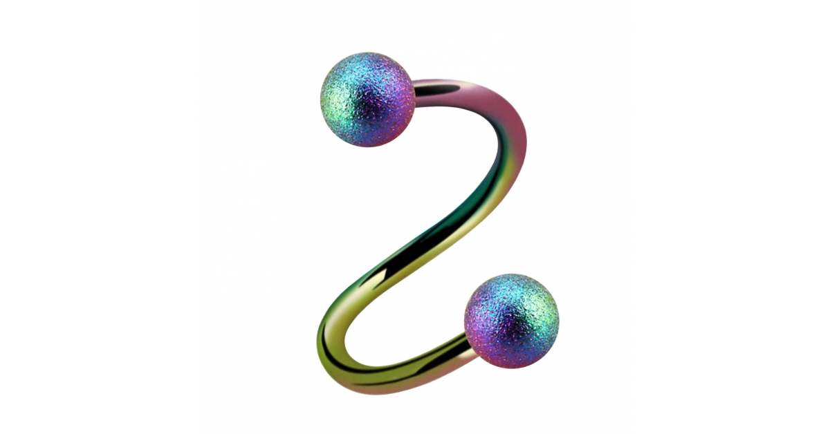 Rainbow Anodized Shiny Effect Twisted/Helix Piercing Barbell w/ Balls