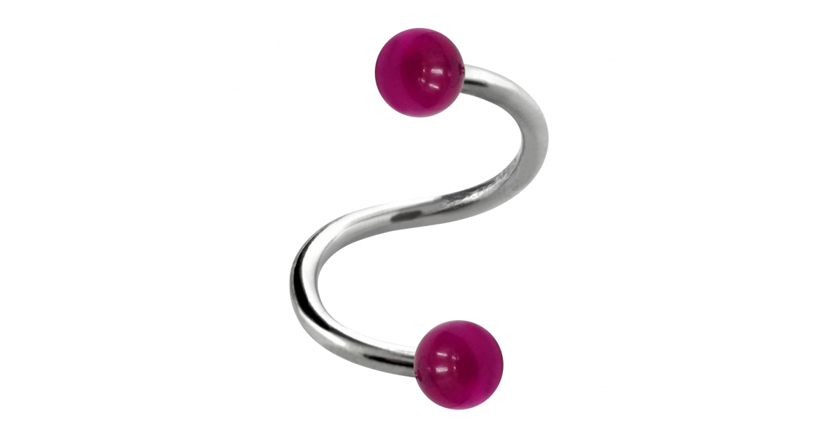 Purple Transparent Two Balls Helix/Twisted Piercing Ring