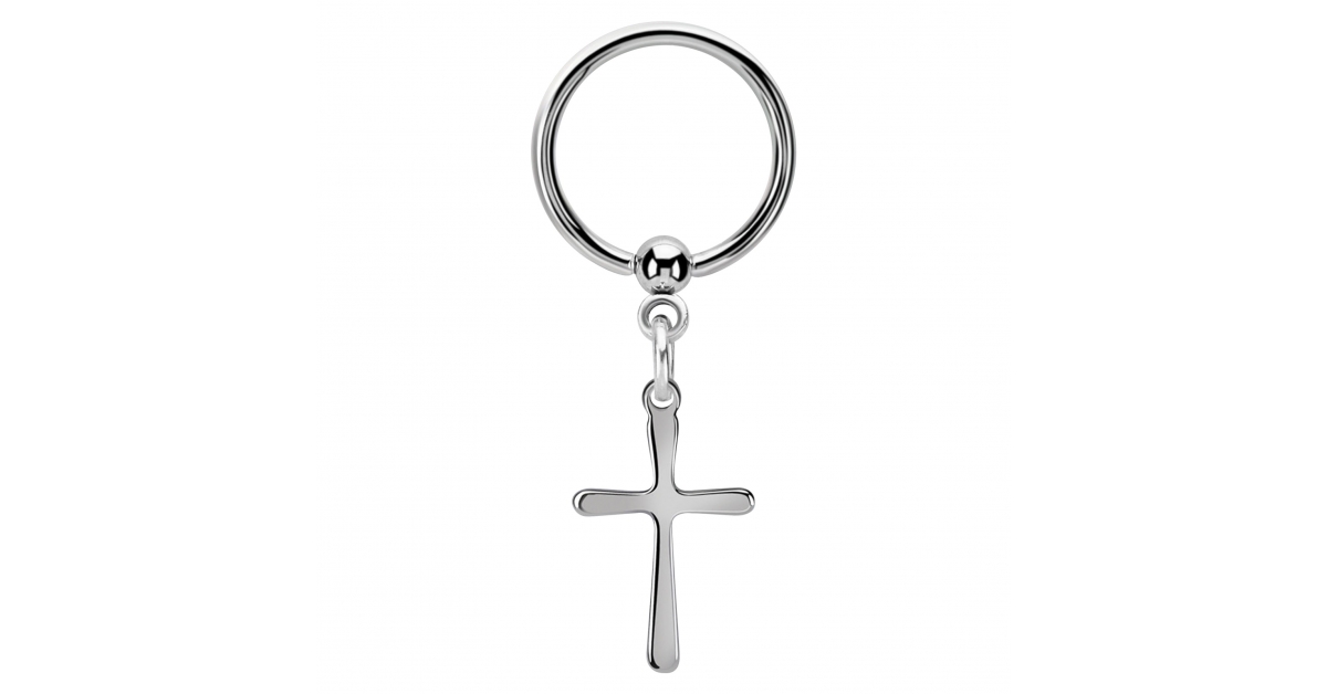 316L Surgical Steel BCR Piercing Ring with Thin Latin Cross
