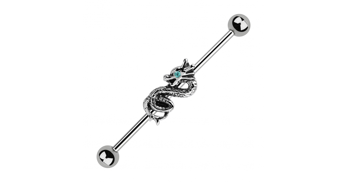 Piercing Industrial Dragón Ojo Strass Turquesa