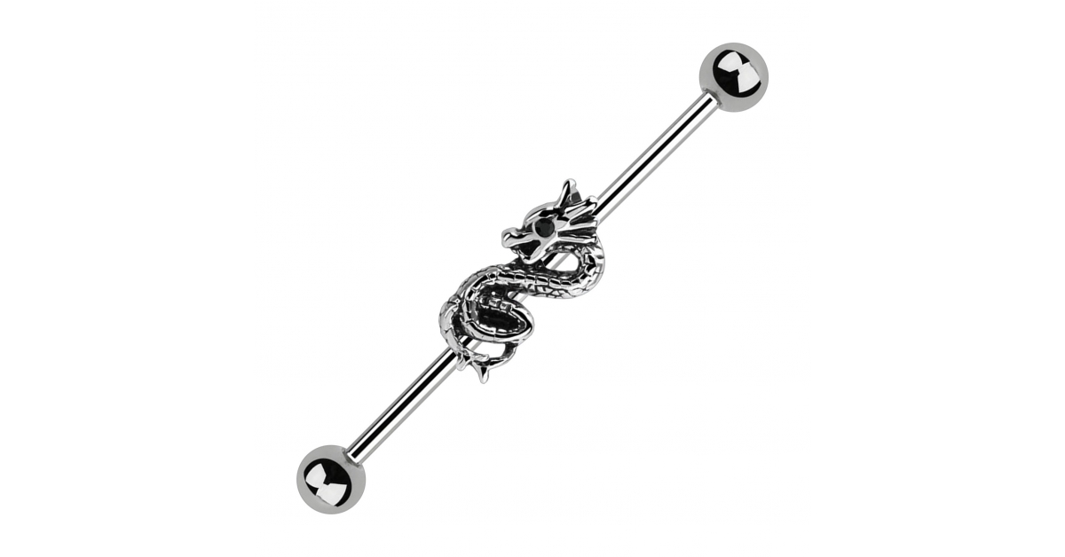 Piercing Industriel Dragon Oeil Strass Noir