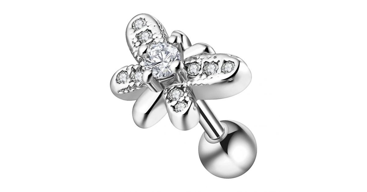 Butterfly & 11 White Strass Metallized 316L Steel Tragus/Helix Piercing Butterfly & 11 White Strass Metallized 316L Steel Tragus/Helix Piercing