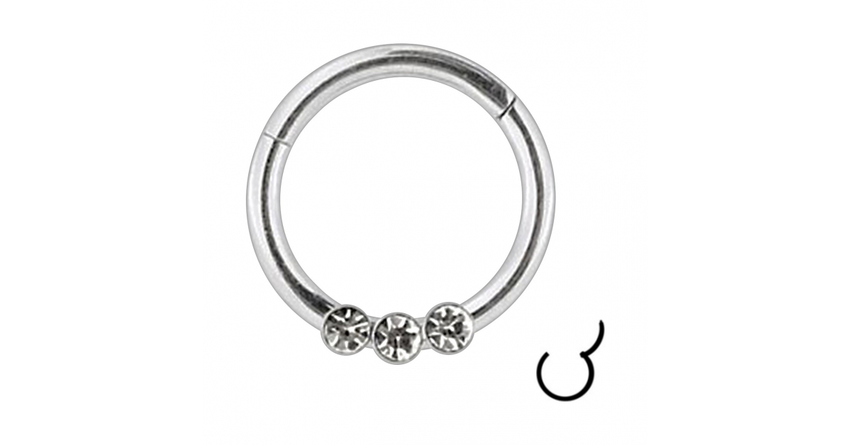 Metallized 3 White Strass Clicker Daith Ring with Hinge