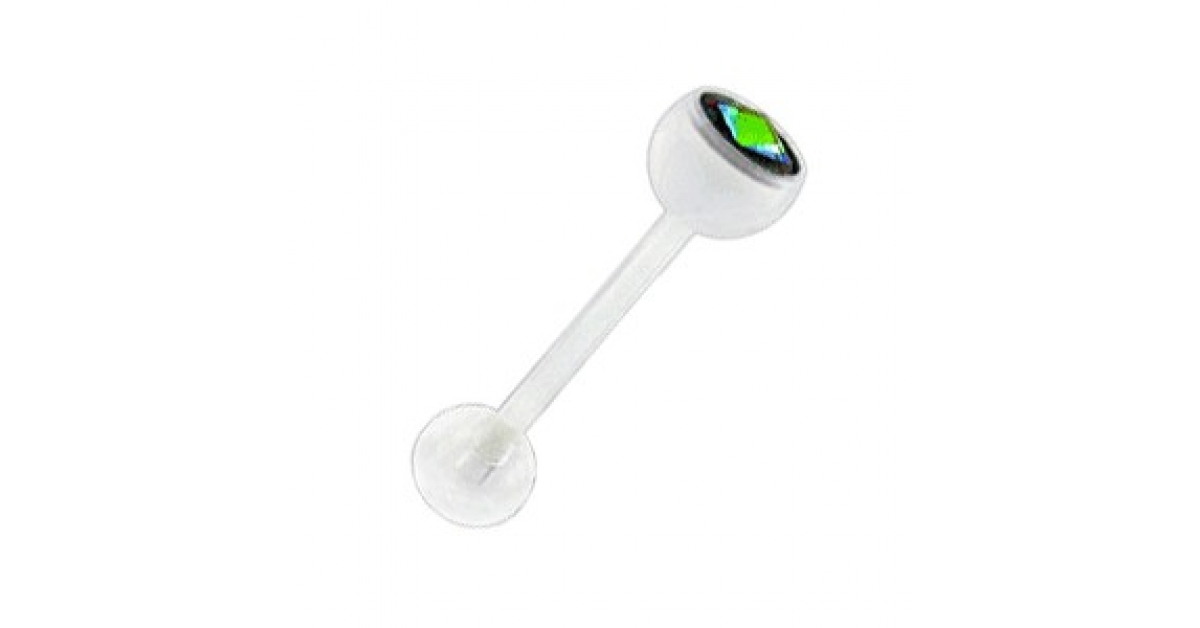 Piercing Langue Bioflex Blanc Strass Multicolore