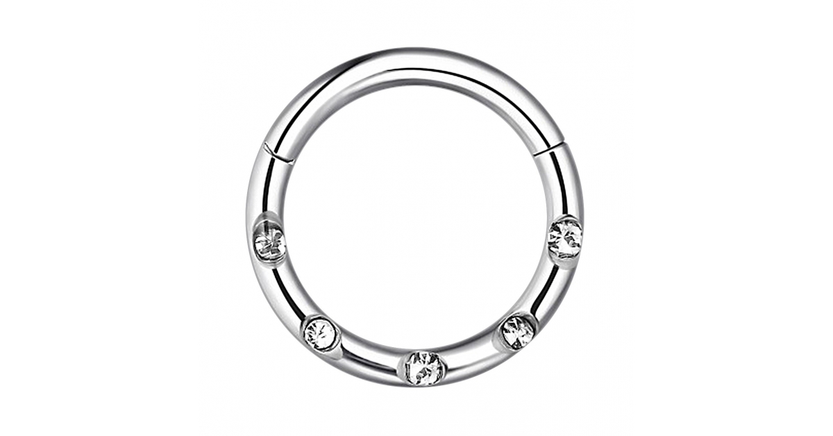 Piercing Daith Anillo Clicker Metálico 5 Strass Blancos Incrustados