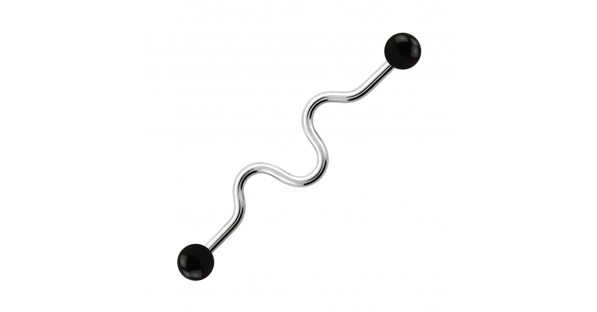 Piercing Industriel Acier 316L Acrylique Ondulation Noir Boules