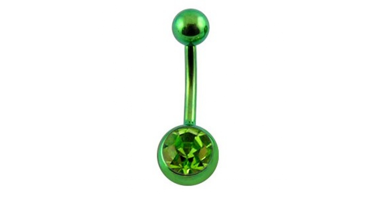 Green Anodized Grade 23 Titanium Belly Bar Navel Button Ring w/ Green ...