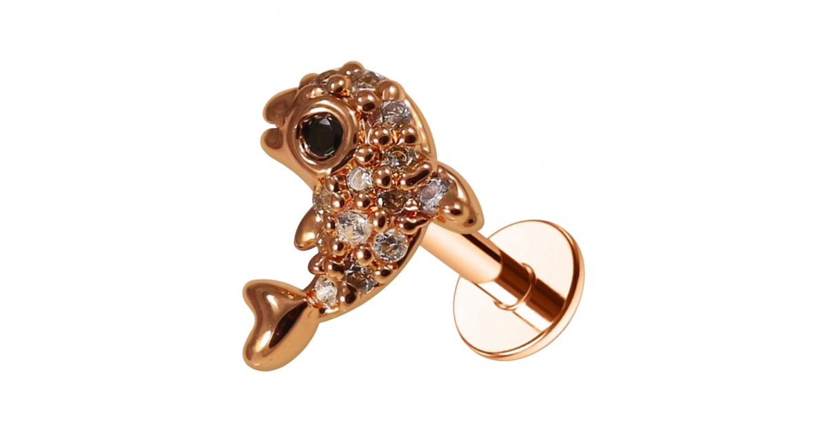 Piercing Cartilage Acier 316L Poisson Oeil Noir Rose Doré