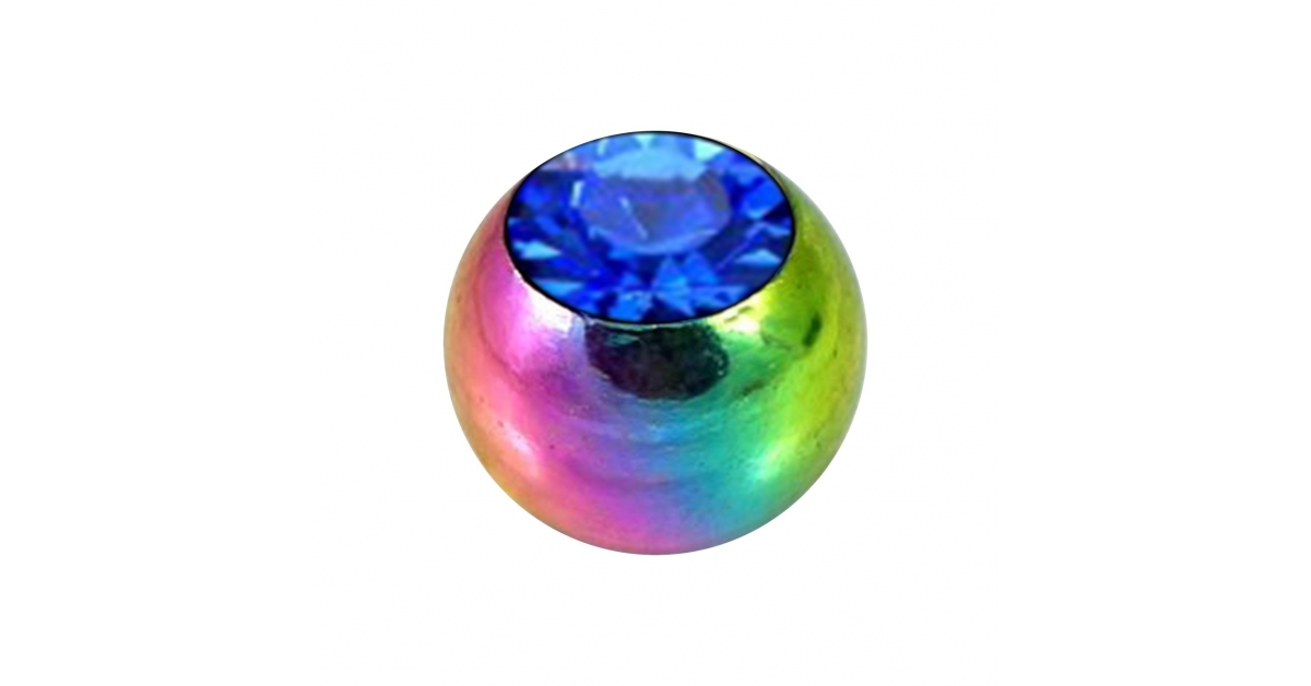 Boule Piercing Seule Anodisée Multicolore avec Strass Bleu Foncé