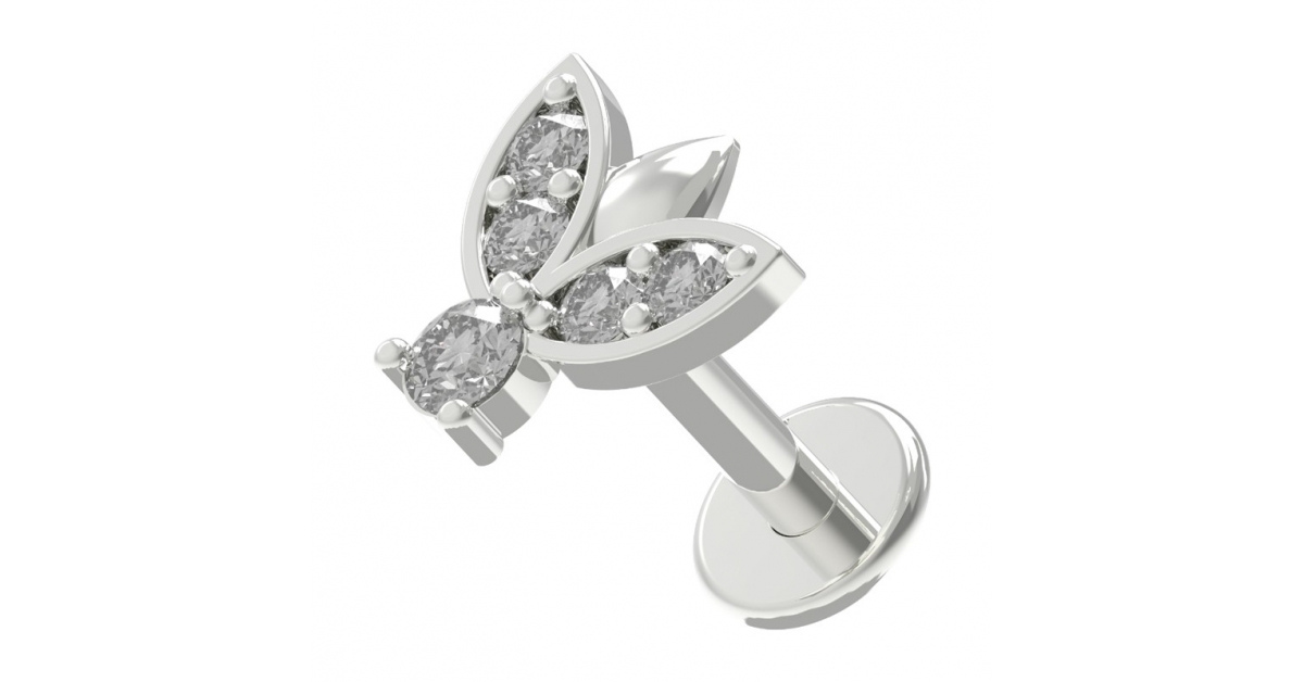 Piercing Hélix Cartilage Acier 316L Moulé Mouche Strass Métallisé